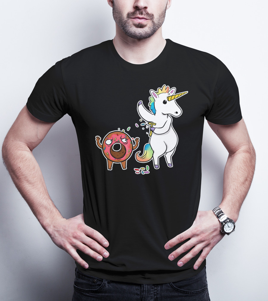 Funny Unicorn Shaving Angry Donut How Doug T-Shirt