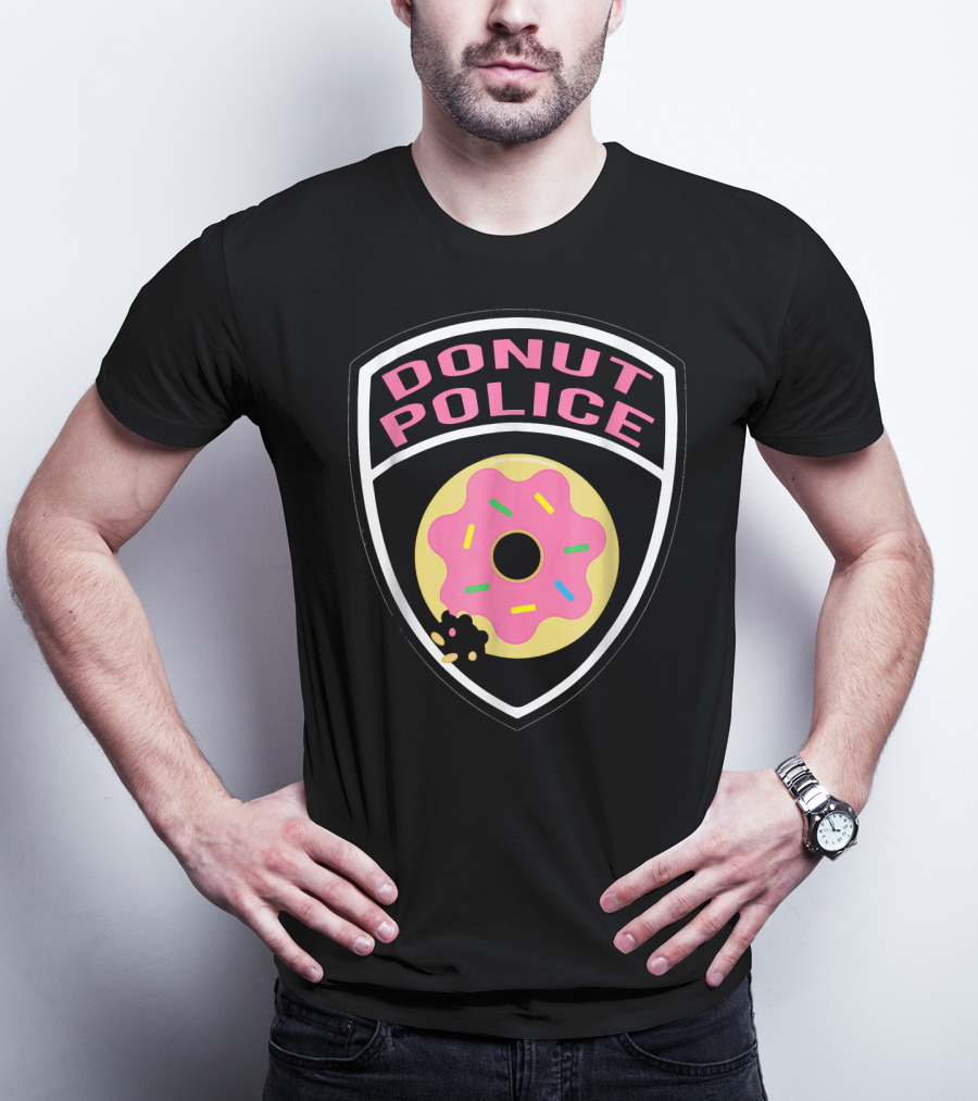Donut Police Badge Funny Donut Lover Pink Sprinkles T-Shirt