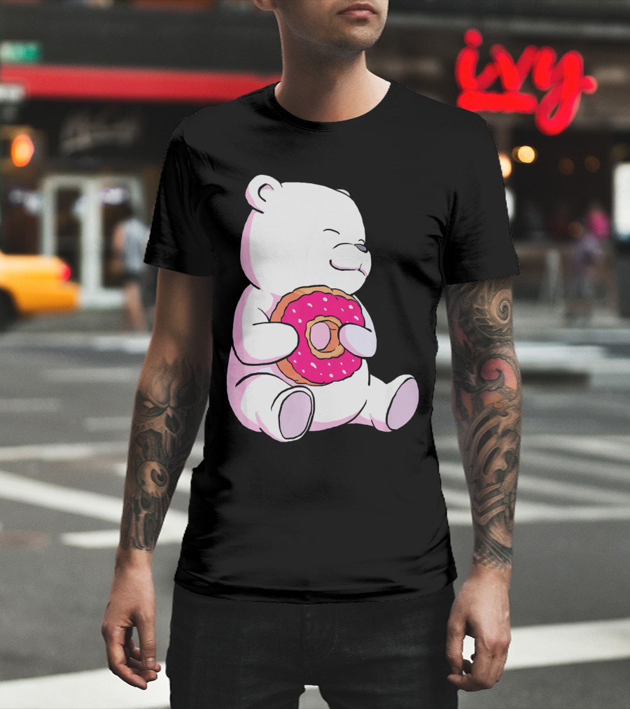 Polar Bear Holding Donut Animal Lover T-Shirt