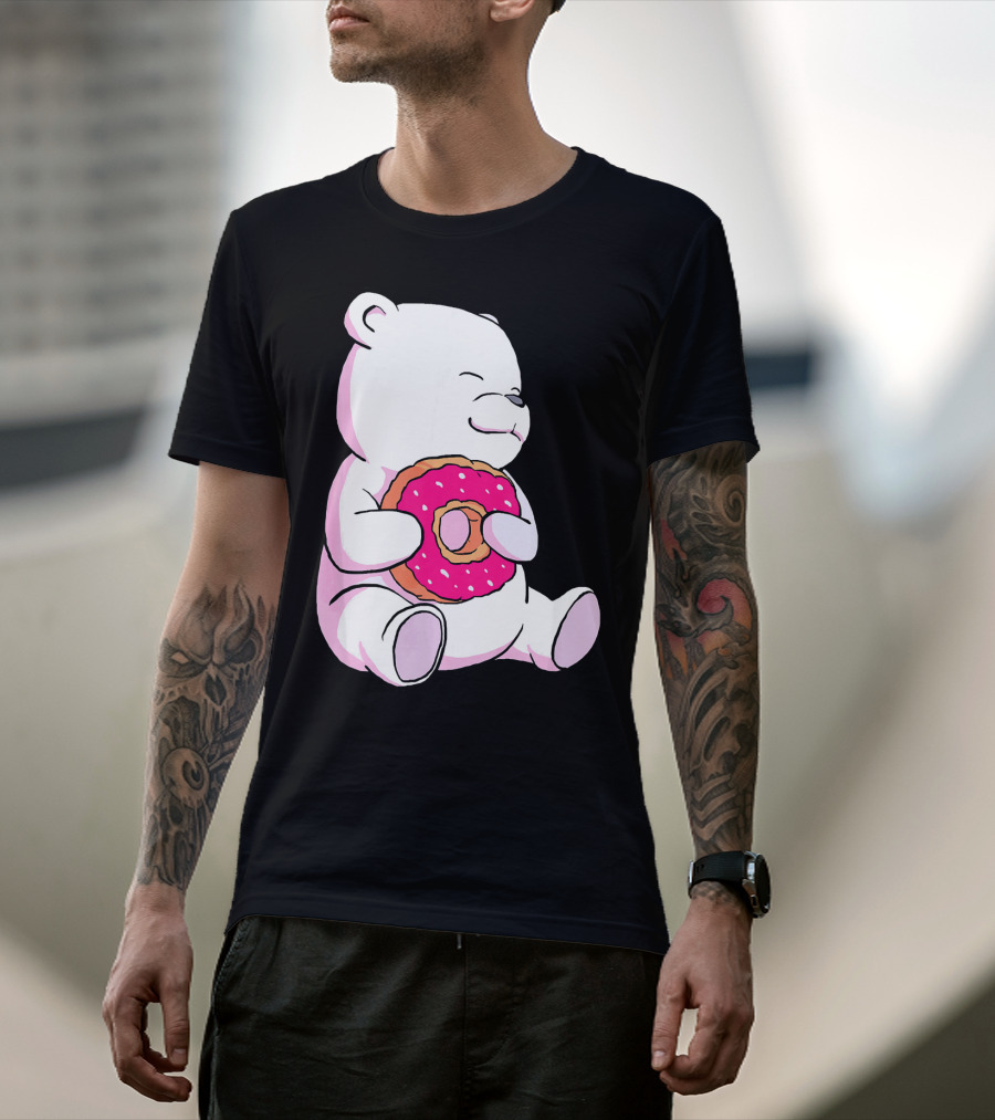 Polar Bear Holding Donut Animal Lover T-Shirt