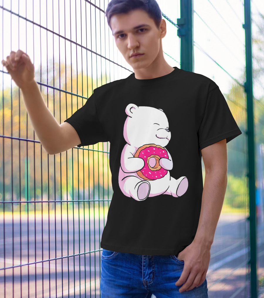 Polar Bear Holding Donut Animal Lover T-Shirt
