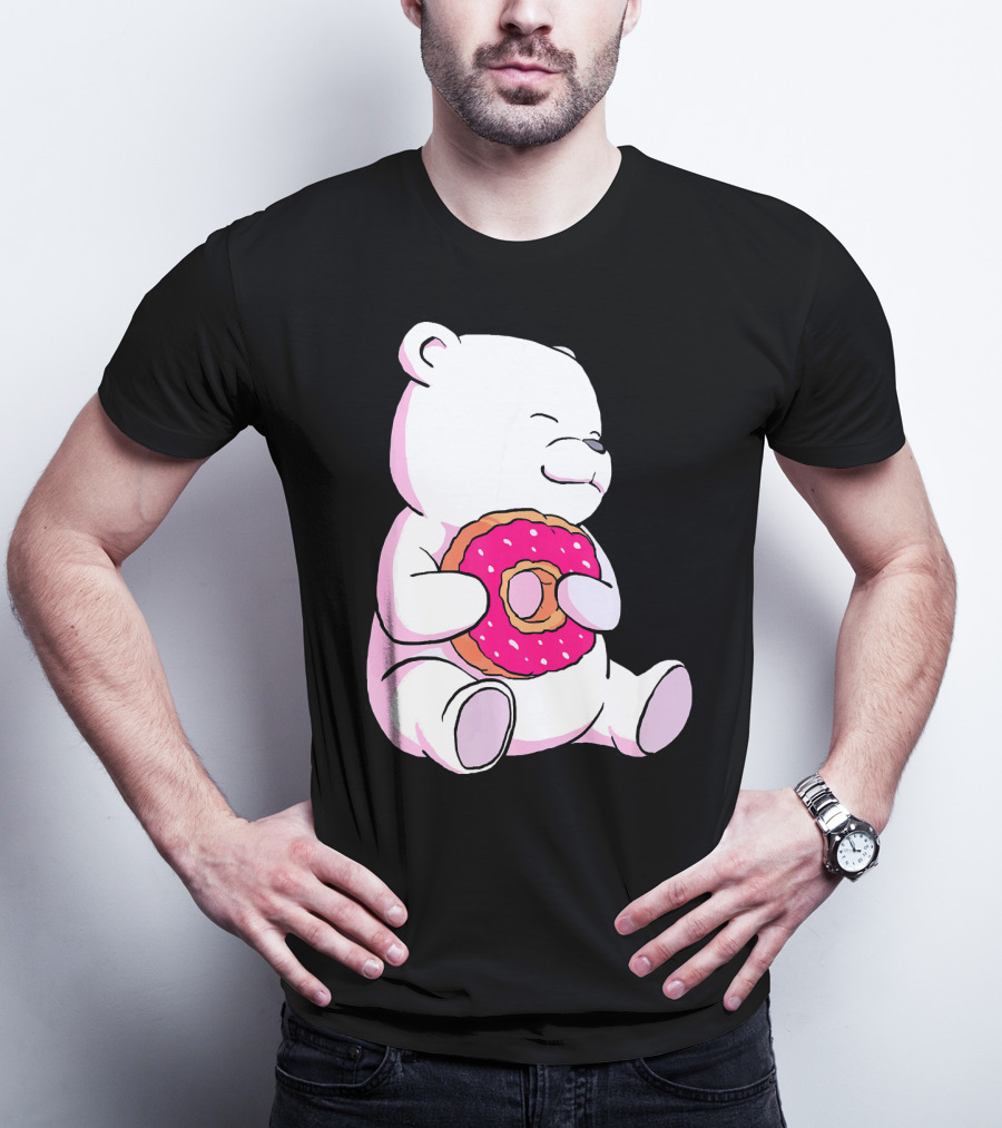 Polar Bear Holding Donut Animal Lover T-Shirt