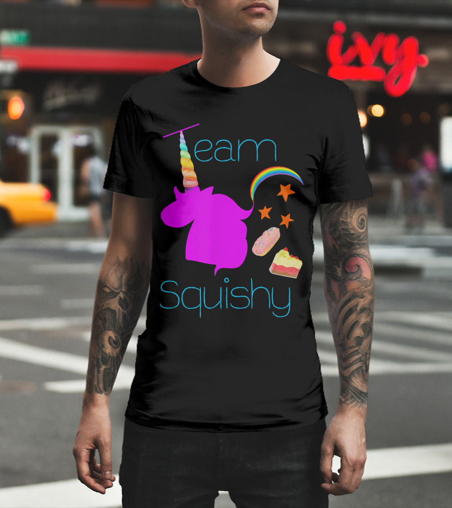 Team Squishy Forever Unicorn Rainbow Donut Cake Stars T-Shirt