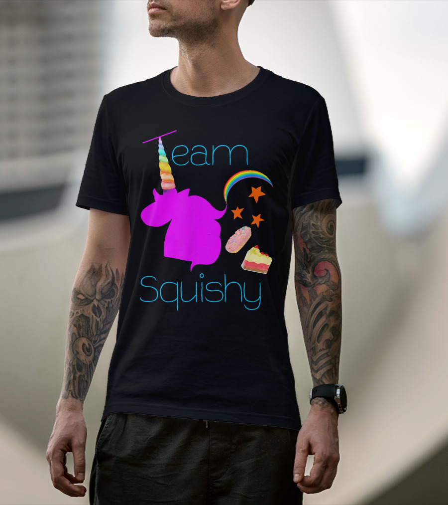 Team Squishy Forever Unicorn Rainbow Donut Cake Stars T-Shirt