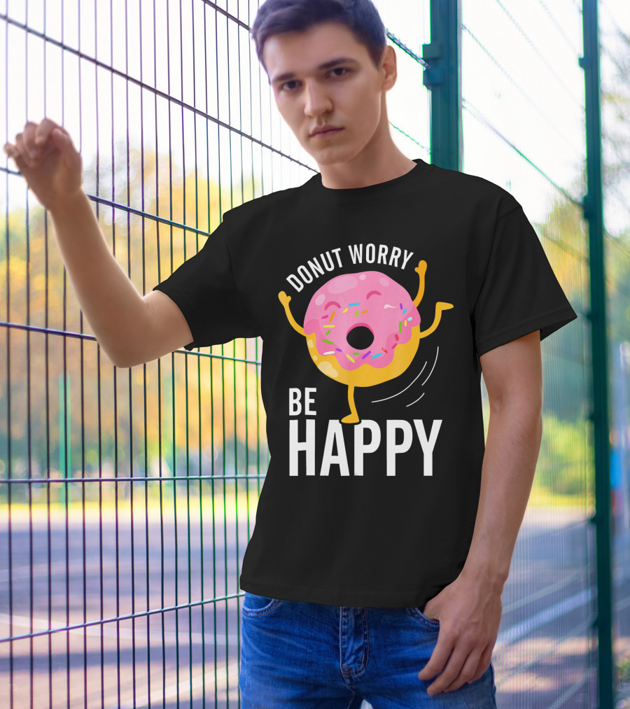 Donut Worry Be Happy Pink Sprinkled Dancing Donut T-Shirt