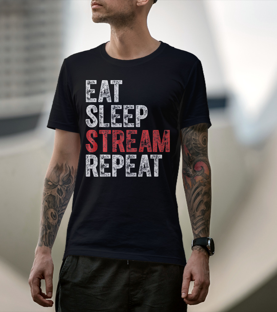 Eat Sleep Stream Repeat Bold Minimalist Gaming Lifestyle T-Shirt