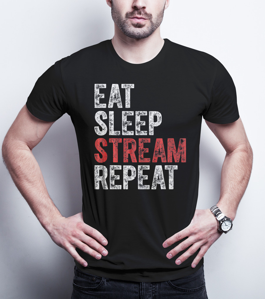 Eat Sleep Stream Repeat Bold Minimalist Gaming Lifestyle T-Shirt