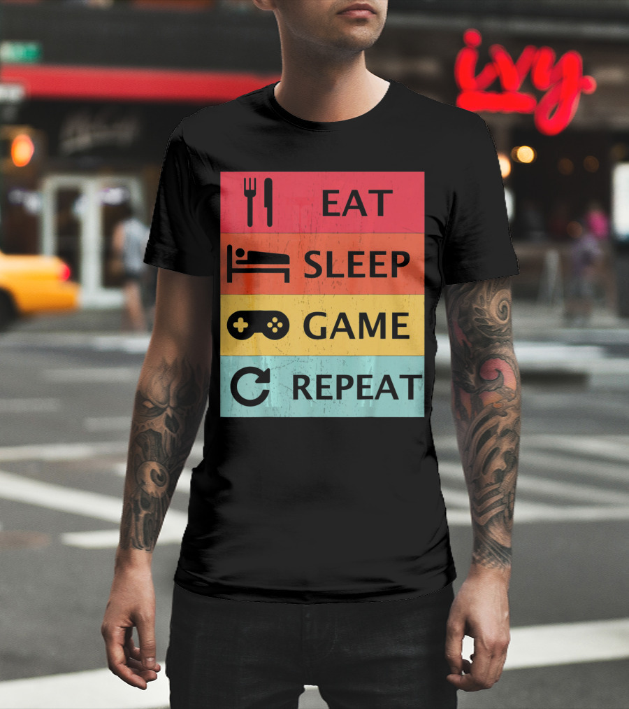 Eat Sleep Game Repeat Meme Retro Icons T-Shirt