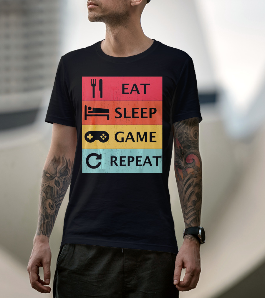 Eat Sleep Game Repeat Meme Retro Icons T-Shirt