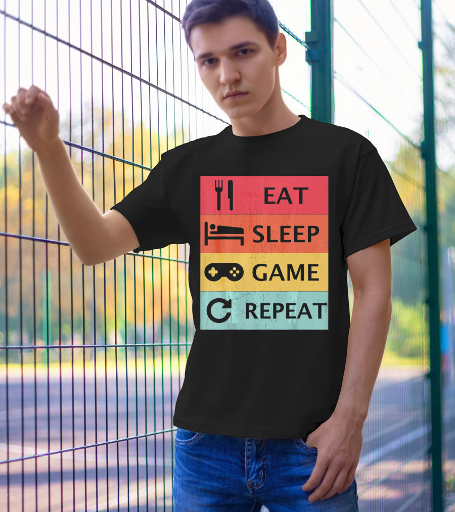Eat Sleep Game Repeat Meme Retro Icons T-Shirt