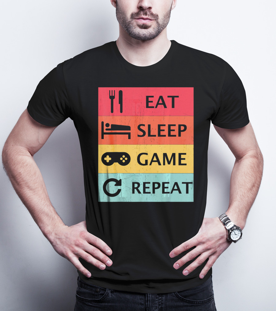 Eat Sleep Game Repeat Meme Retro Icons T-Shirt