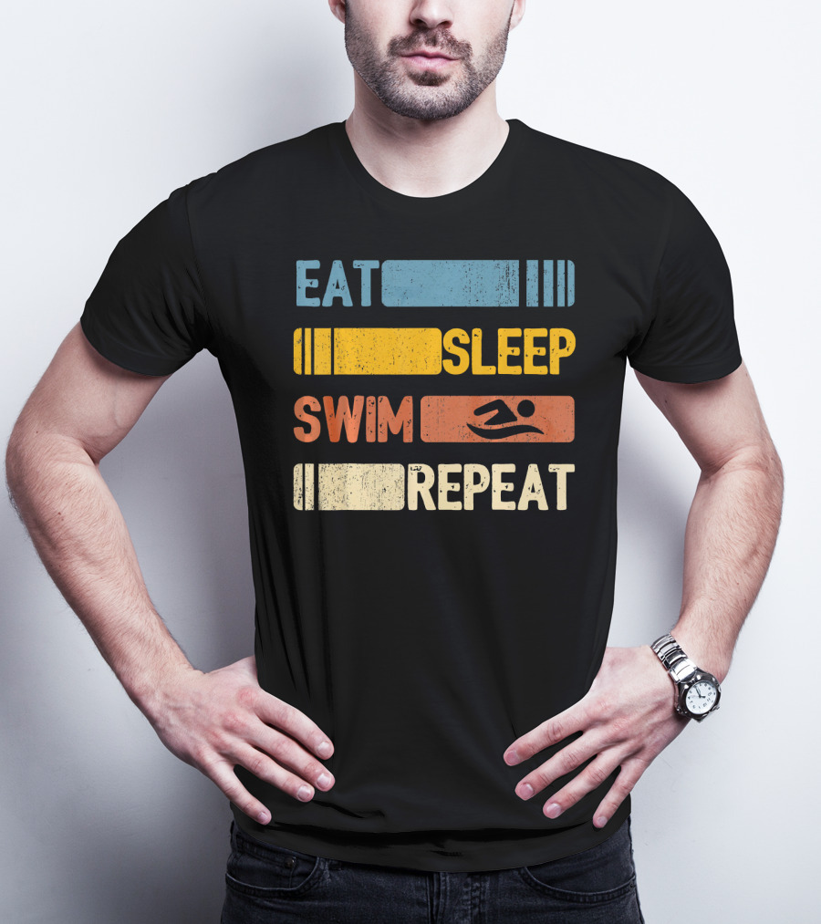 Eat Sleep Swim Repeat Funny Vintage Retro T-Shirt