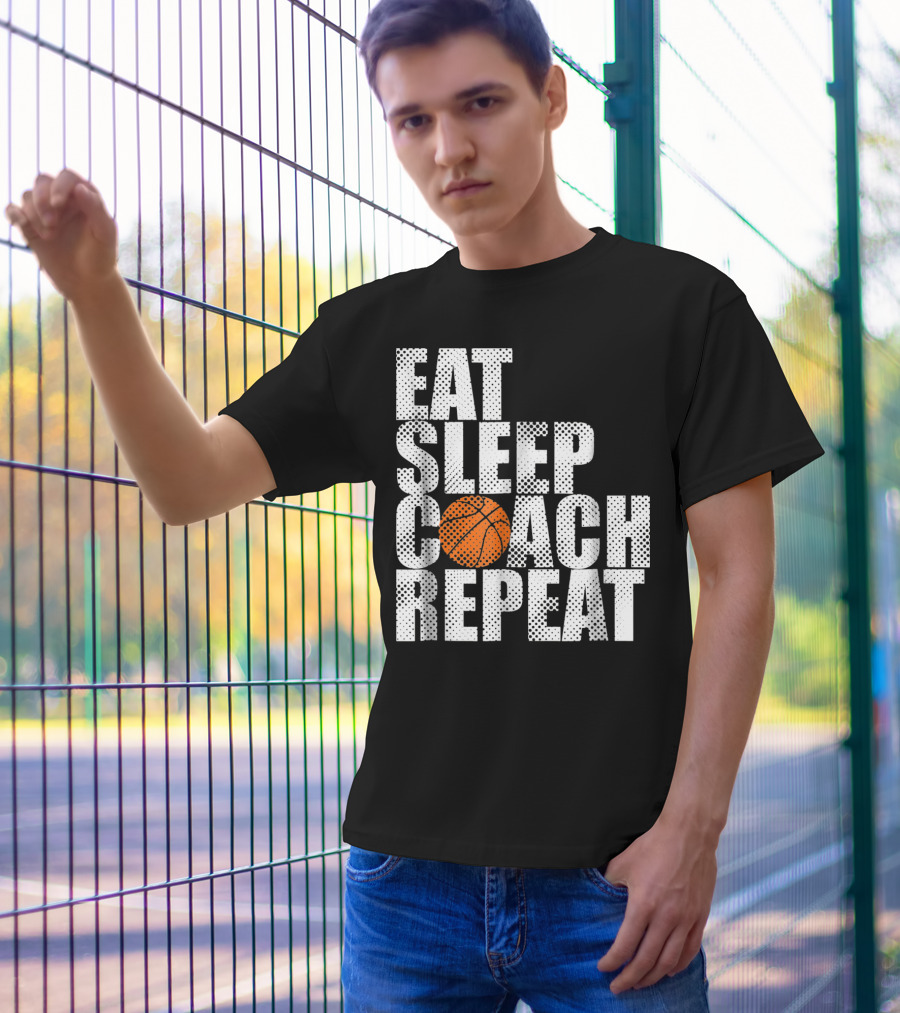 Eat Sleep Coach Basketball Repeat Vintage Style Fun Sports T-Shirt