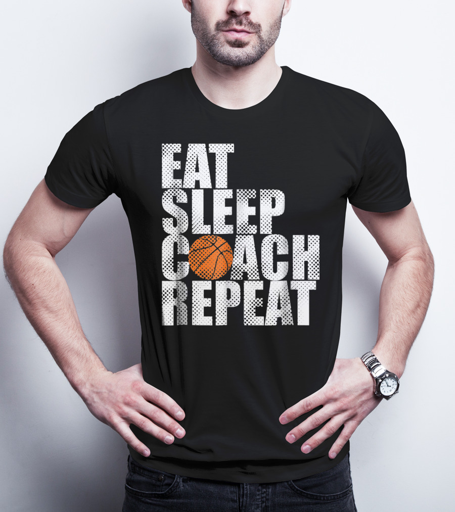 Eat Sleep Coach Basketball Repeat Vintage Style Fun Sports T-Shirt