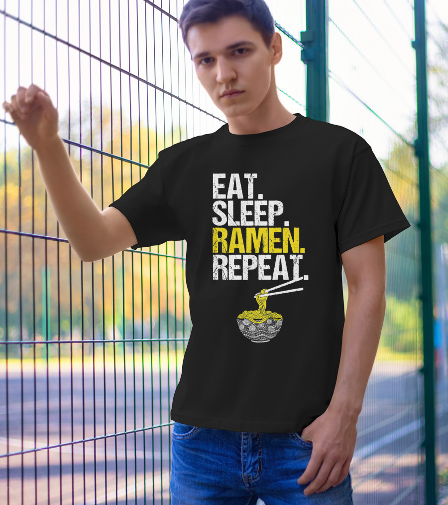 Eat Sleep Ramen Repeat Funny Ram Noodles Chopsticks Bowl T-Shirt