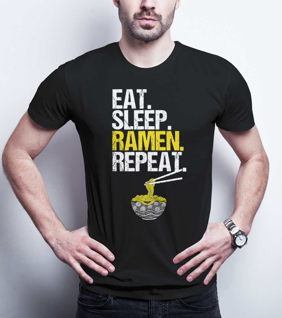 Eat Sleep Ramen Repeat Funny Ram Noodles Chopsticks Bowl T-Shirt