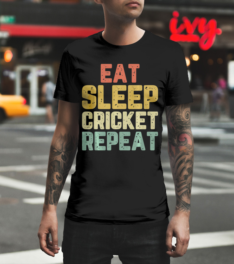 Eat Sleep Cricket Repeat Player Vin T-Shirt