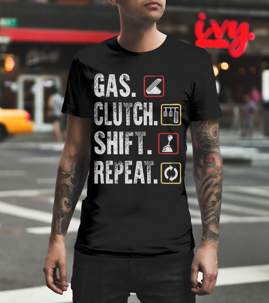 Gas Clutch Shift Repeat Pedal Icons Cycle T-Shirt
