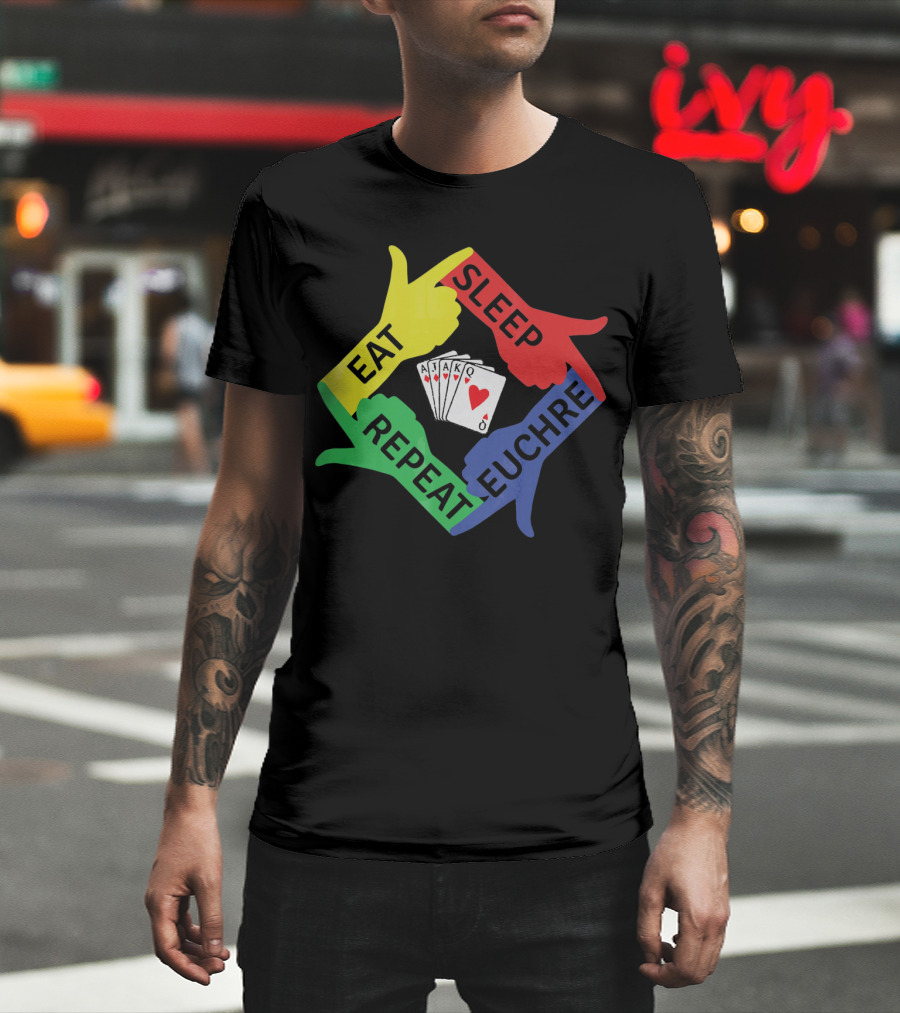 Eat Sleep Euchre Repeat AJAKQ Funny Card Game T-Shirt