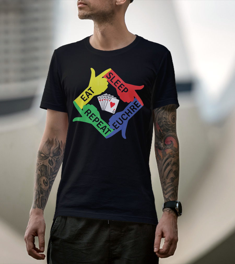 Eat Sleep Euchre Repeat AJAKQ Funny Card Game T-Shirt
