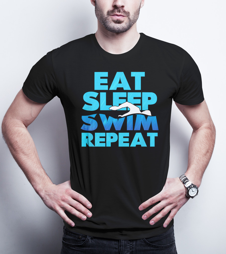 Eat Sleep Swim Repeat Swimmer Tees Iconic Phrase With Swim T-Shirt