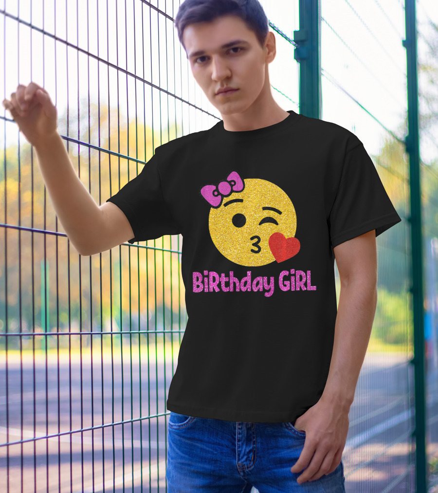 Birthday Girl Emoji Pink Bow Red Heart T-Shirt