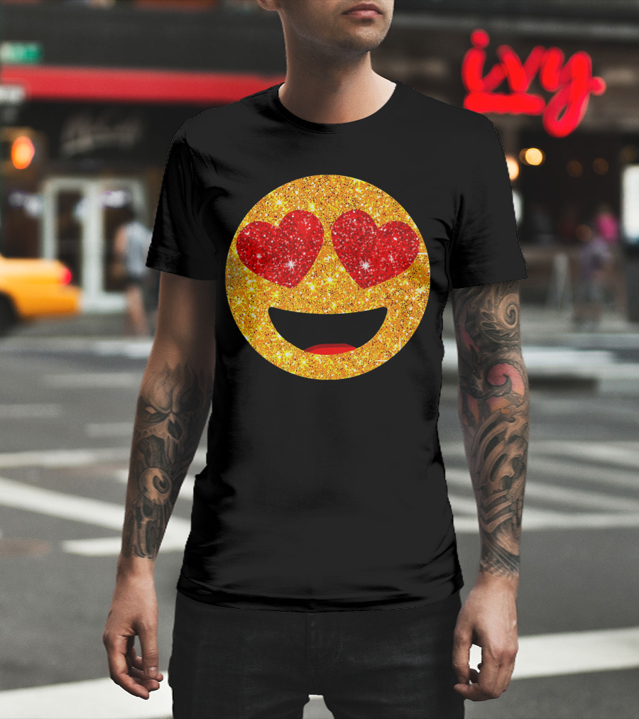 Valentines Day Heart Eyes Emoji Glittering Love Face T-Shirt