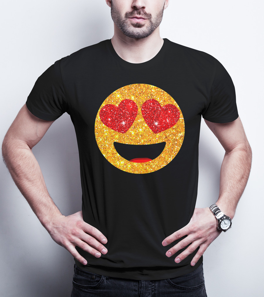 Valentines Day Heart Eyes Emoji Glittering Love Face T-Shirt