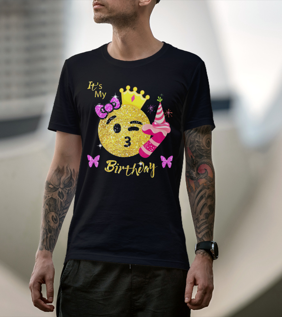 It's My Birthday Emoji Girls OMG Sparkle Crown Party T-Shirt