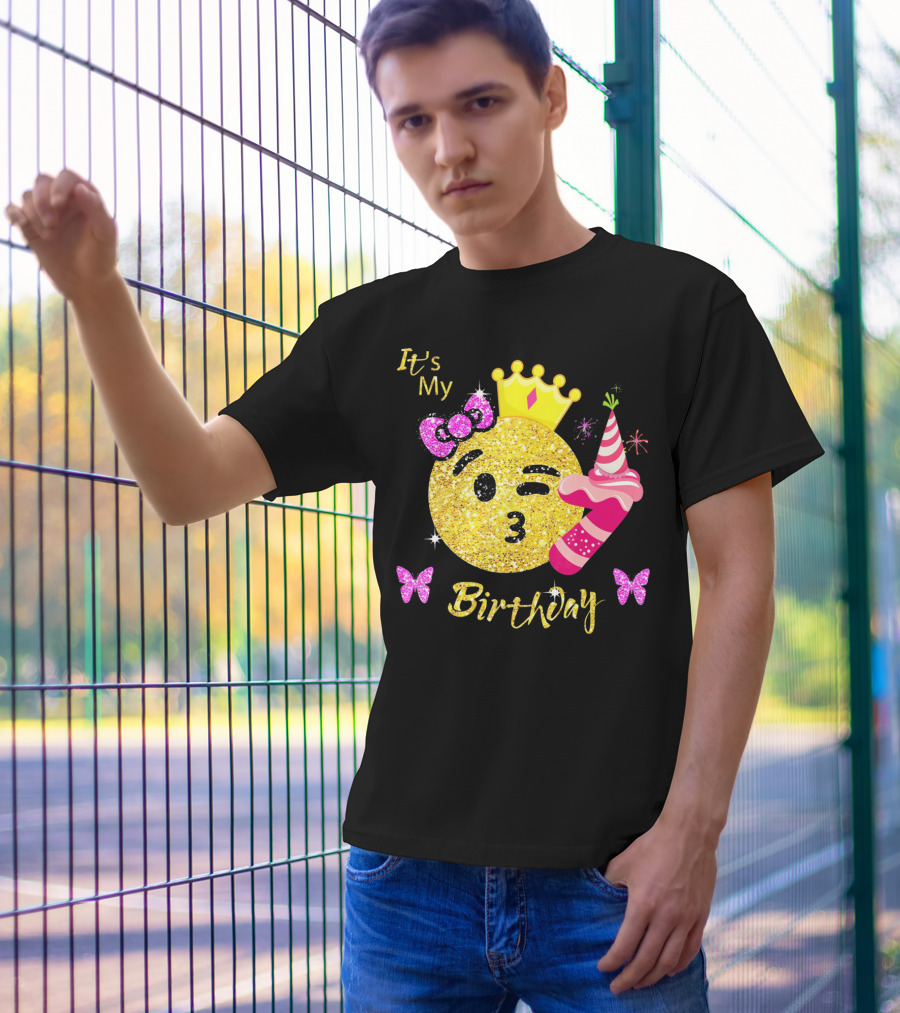 It's My Birthday Emoji Girls OMG Sparkle Crown Party T-Shirt