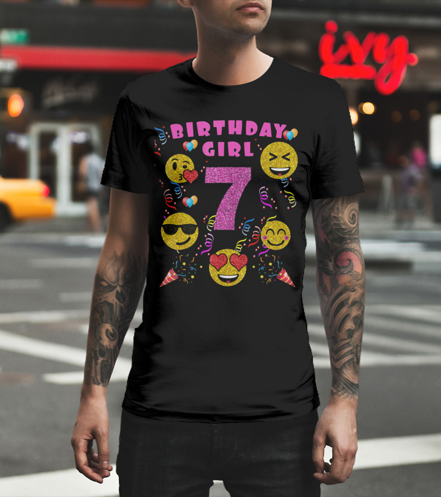 Birthday Girl 7 Emoji Party Celebration Fun T-Shirt
