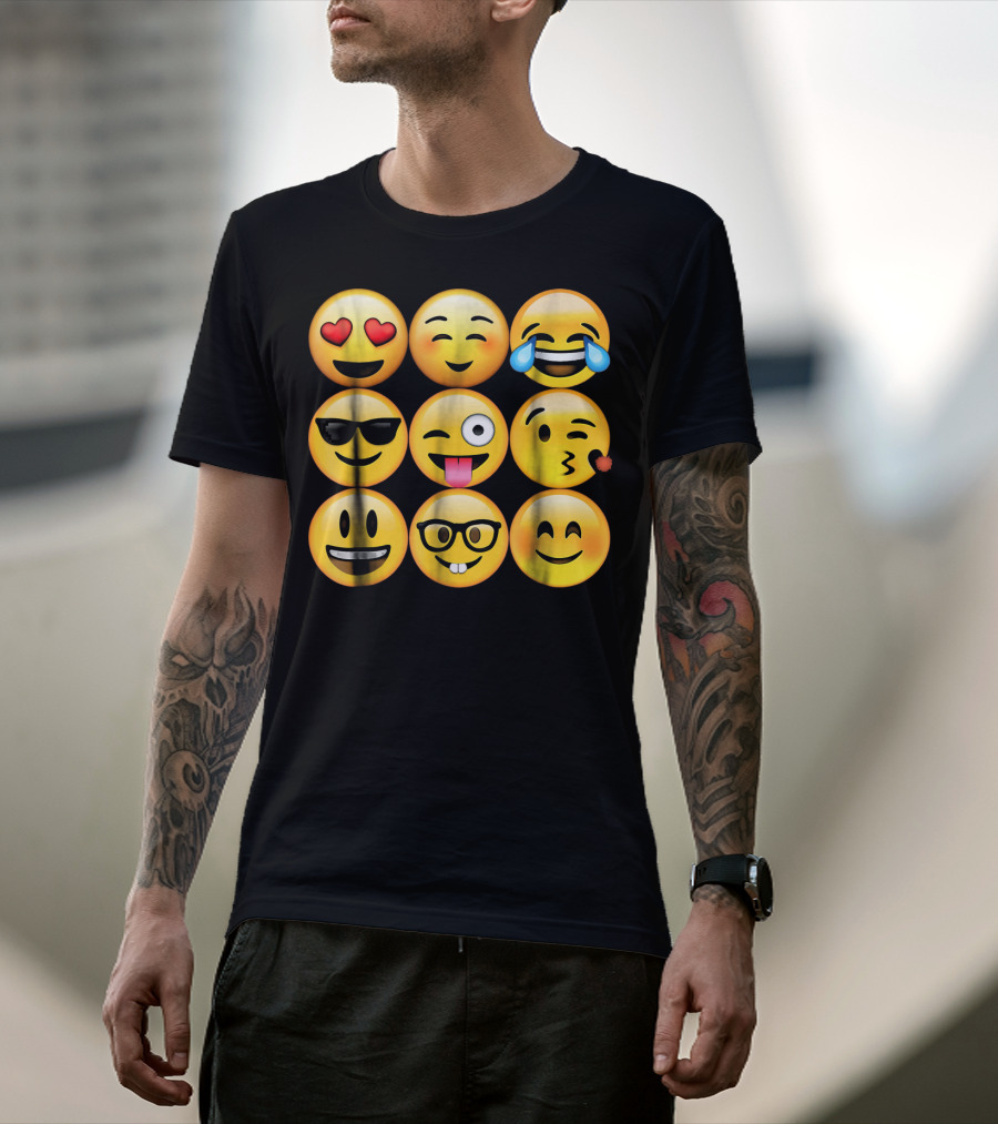 Emoji Heart Eyes Cool Tongue Wink Glasses Smiley Faces T-Shirt