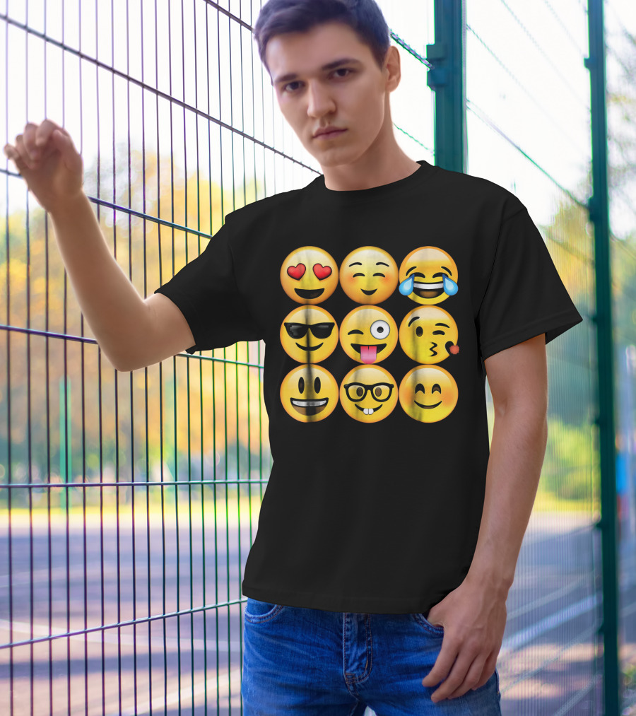 Emoji Heart Eyes Cool Tongue Wink Glasses Smiley Faces T-Shirt