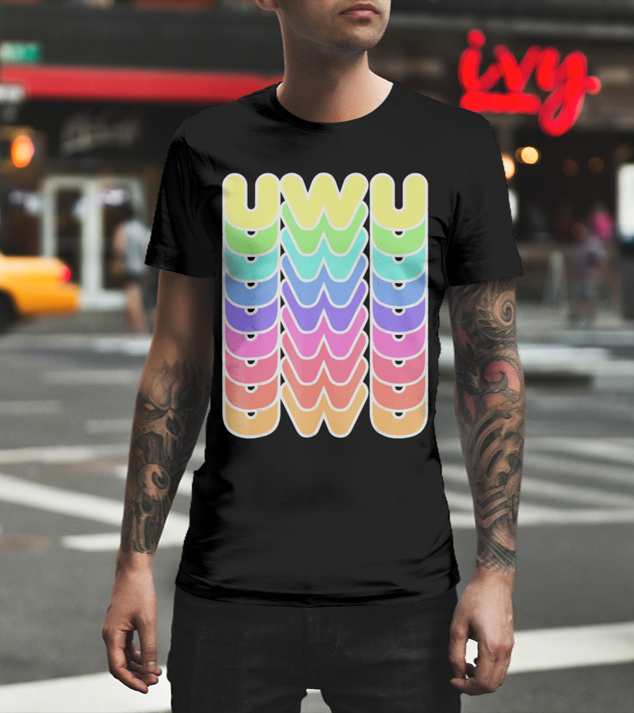 UWU Cute Face Emoji Letter Kawaii Rainbow Keyopt T-Shirt