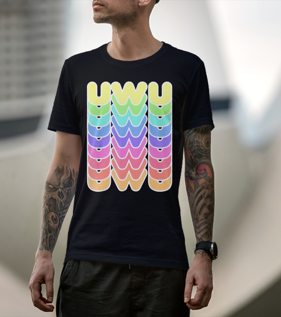 UWU Cute Face Emoji Letter Kawaii Rainbow Keyopt T-Shirt