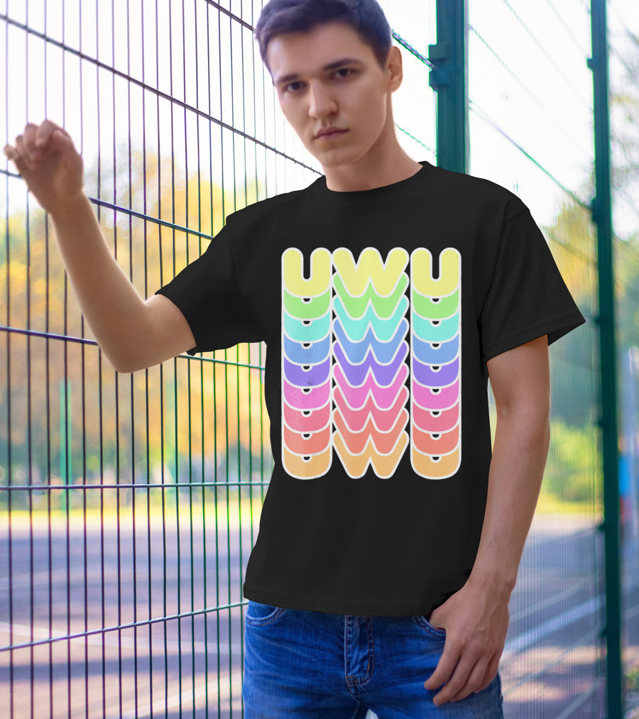 UWU Cute Face Emoji Letter Kawaii Rainbow Keyopt T-Shirt