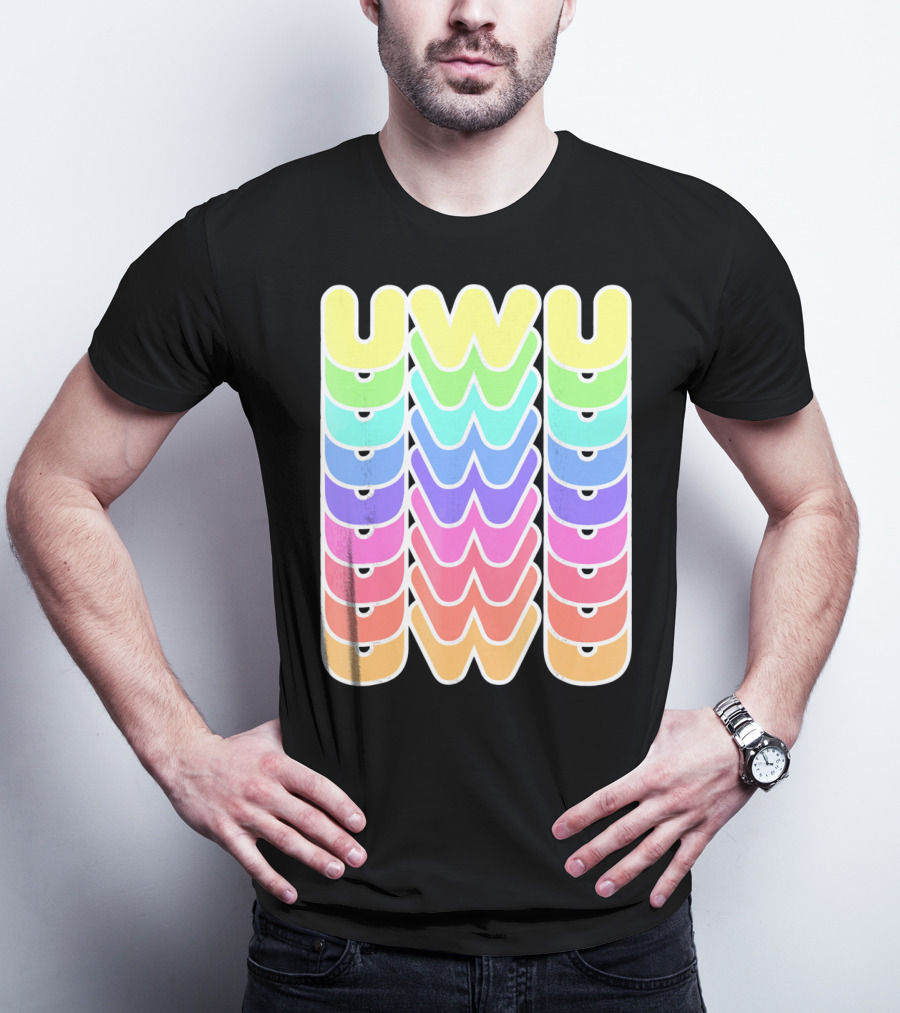 UWU Cute Face Emoji Letter Kawaii Rainbow Keyopt T-Shirt