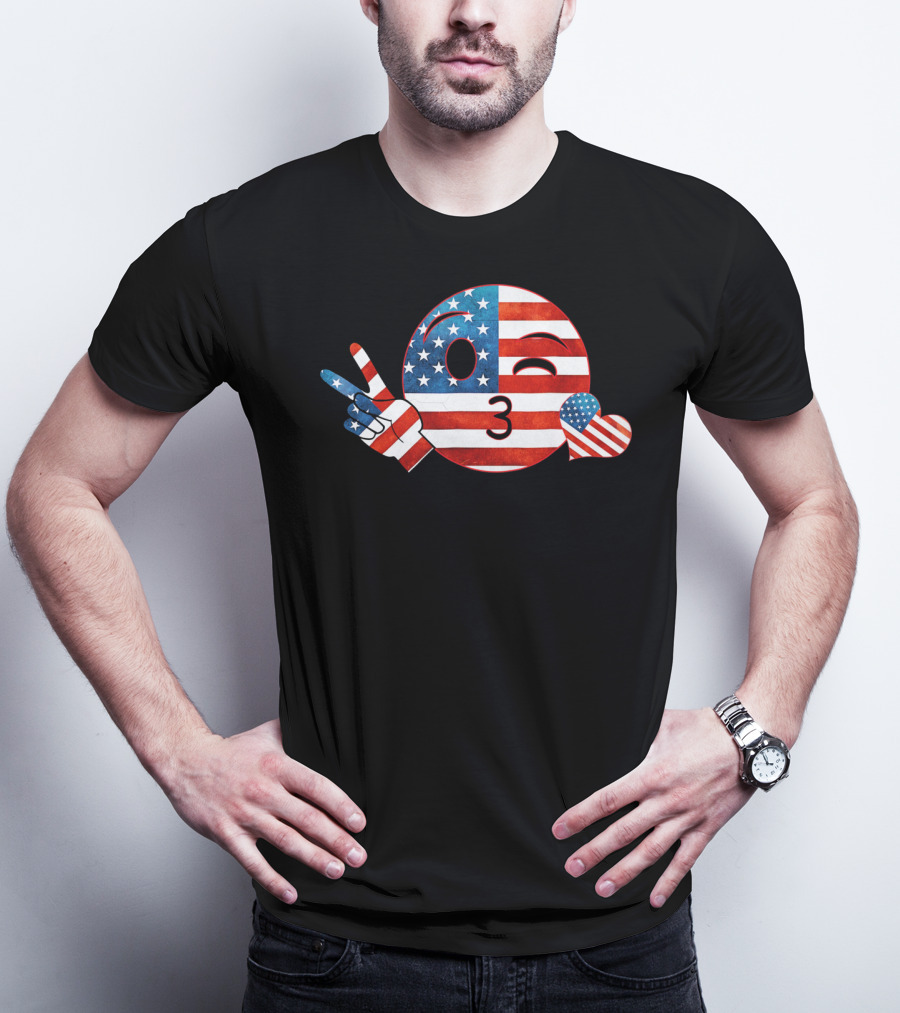 Unique Peace Emoji Patriotic American Flag Kiss Heart T-Shirt