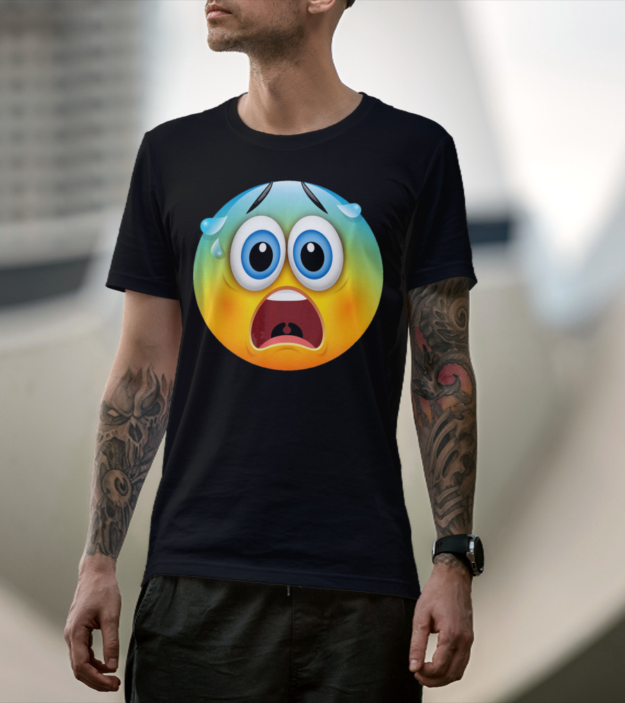 Scared Face Emoji Funny Novelty Sweat Emoji Face T-Shirt