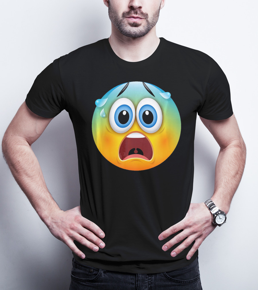 Scared Face Emoji Funny Novelty Sweat Emoji Face T-Shirt