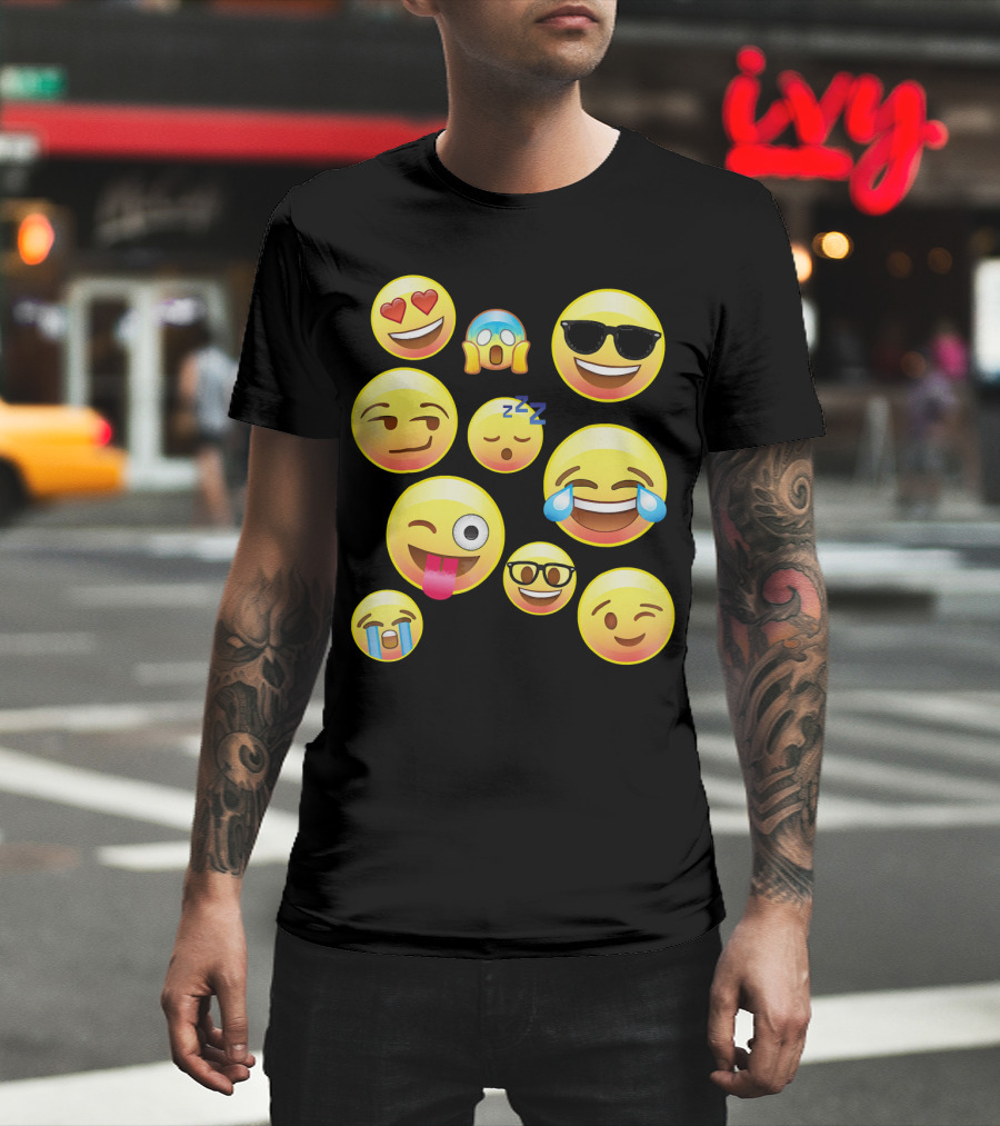Funny Emoji Faces For Girls Heart Eyes Sleepy Wink Tears Sunglasses Zany T-Shirt