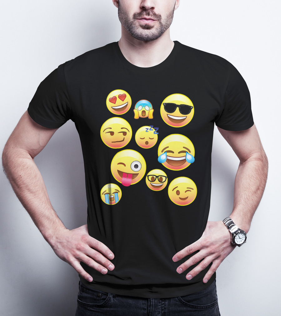 Funny Emoji Faces For Girls Heart Eyes Sleepy Wink Tears Sunglasses Zany T-Shirt