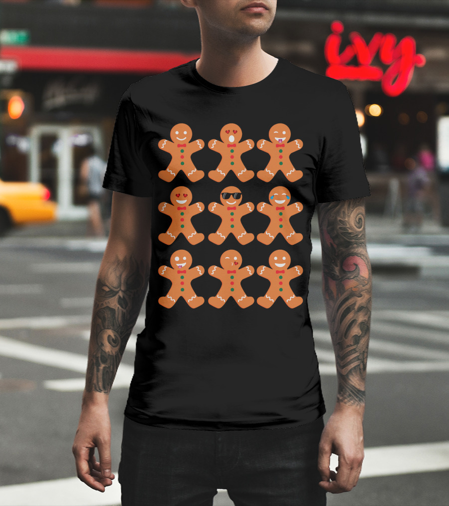 Gingerbread Man Emotions Faces Sunglasses And Tears T-Shirt