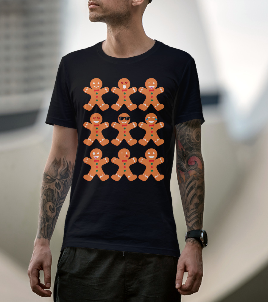 Gingerbread Man Emotions Faces Sunglasses And Tears T-Shirt
