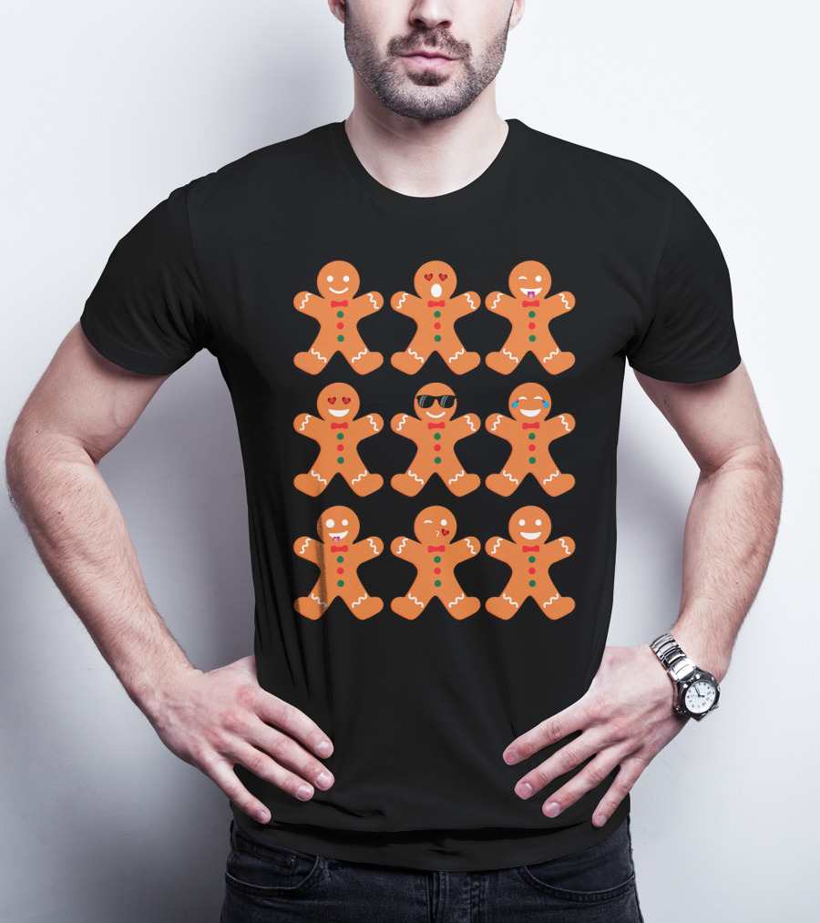 Gingerbread Man Emotions Faces Sunglasses And Tears T-Shirt