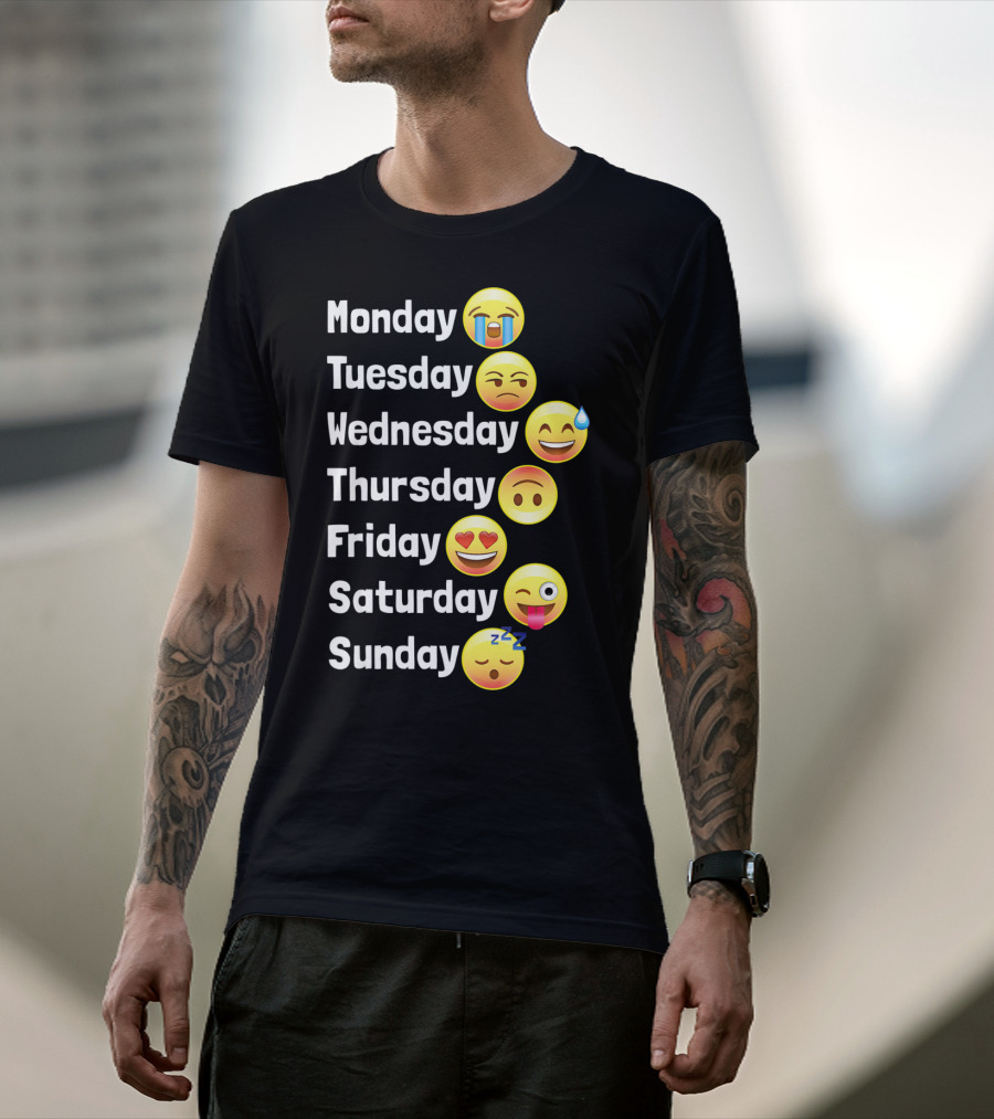 Monday Tuesday Wednesday Thursday Friday Saturday Sunday Emoji Faces T-Shirt