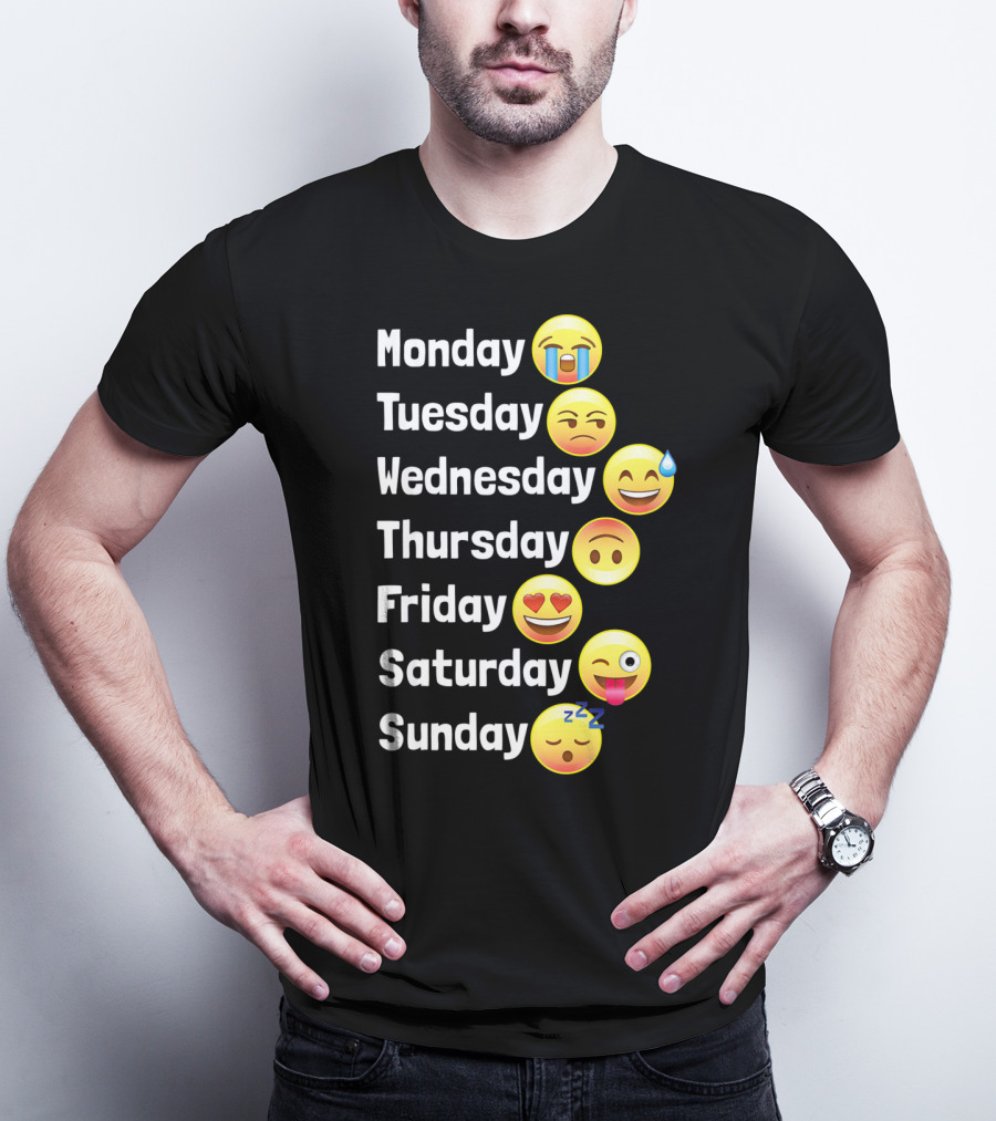 Monday Tuesday Wednesday Thursday Friday Saturday Sunday Emoji Faces T-Shirt