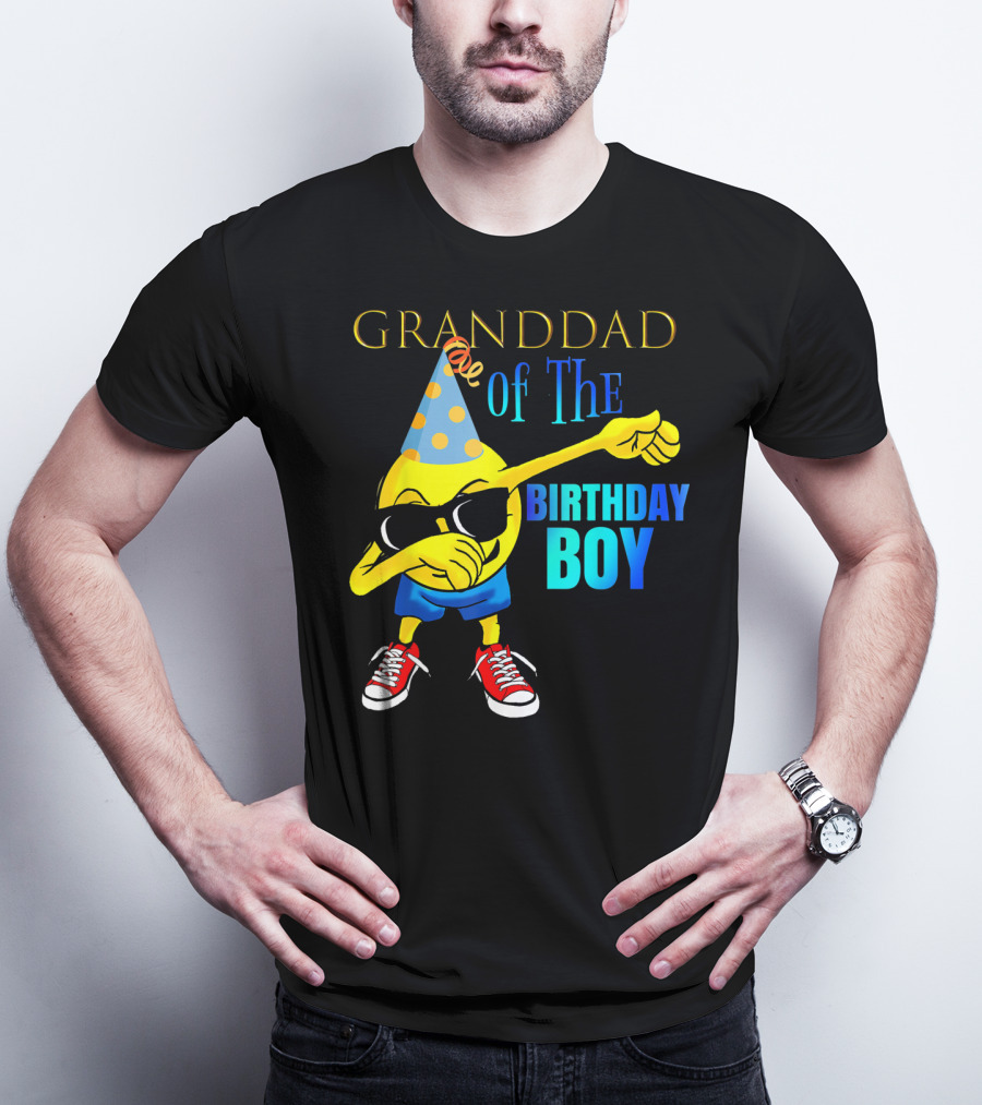 Granddad Of The Birthday Boy Dabbing Emoji Party Hat Sunglasses Celebrations T-Shirt