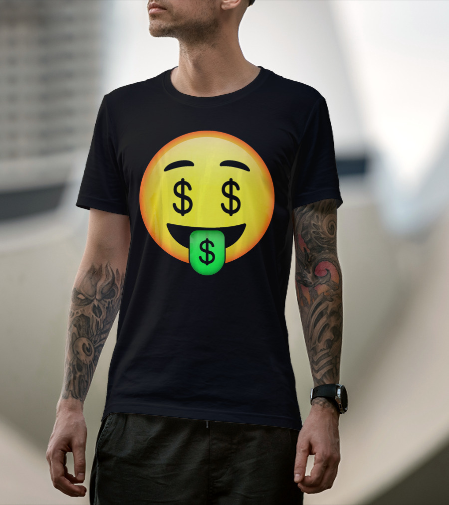 HD Emoji Money Mouth Face Dollar Symbol Eyes Green Tongue T-Shirt