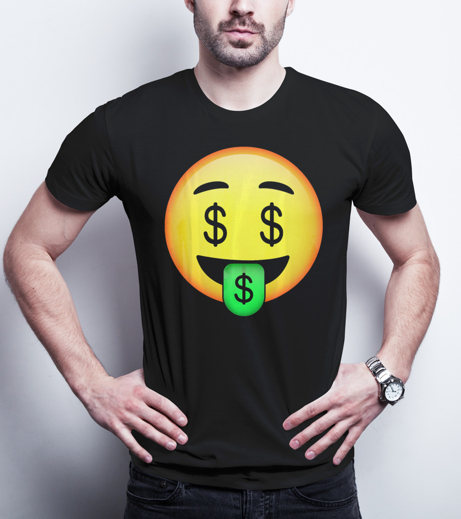 HD Emoji Money Mouth Face Dollar Symbol Eyes Green Tongue T-Shirt